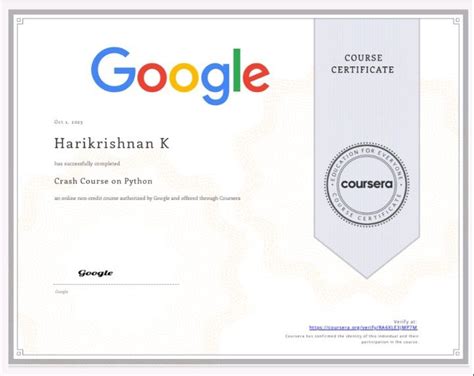 Harikrishnan K On Linkedin Python Coursera Certification Pythonprogramming Learningjourney