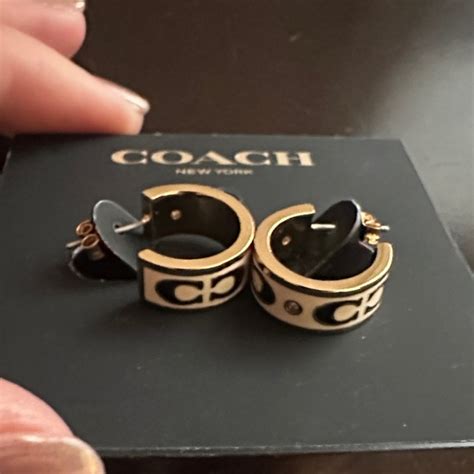 Coach Jewelry Coach Gold And Black Logo Hoop Earrings Poshmark