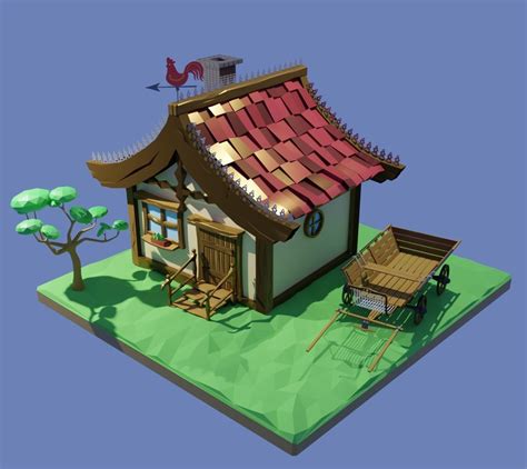 3d Model Low Poly House With Roof Vr Ar Low Poly Cgtr