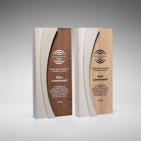 Personalized Concrete And Oak Award Modern Eco Trophy In 2025 Handmade