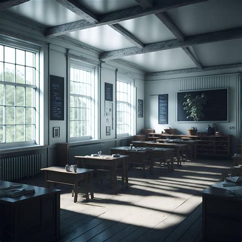 Premium Photo Ai Generated Illustration Of An Empty Classroom With Desks And Chairs
