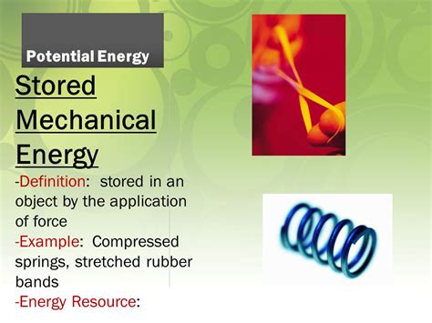 Stored Mechanical Energy Examples