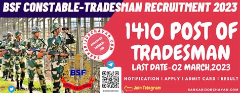 Bsf Constable Tradesman Recruitment 2023 1410 Posts