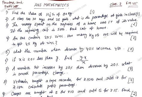 Update Ans Class 7 Math Percentage And Profit Loss Test Fm 28