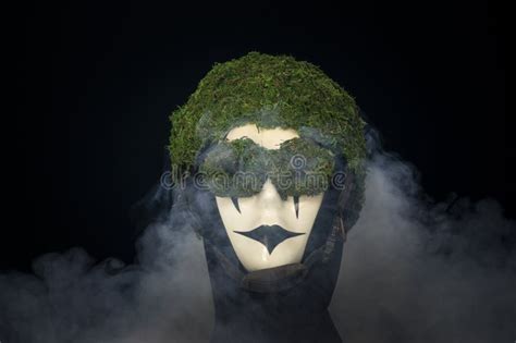 Smoking Mask With Moss Helmet And Scary Face Stock Image Image Of