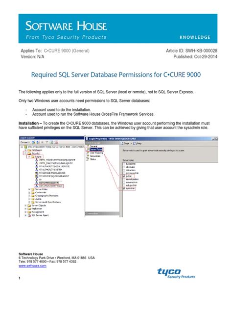 Ccure9000 Db Permissions Swh Kb 000028 Lt En Pdf Databases Microsoft Sql Server