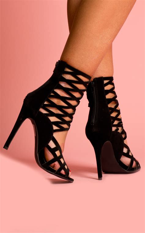 Womens Ladies Peep Toe Caged Party Stiletto High Heels Ebay