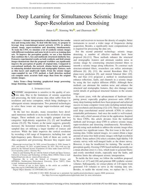 Pdf Deep Learning For Simultaneous Seismic Image Super Resolution And Denoising