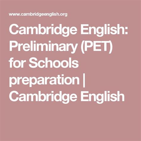 Prepare For Cambridge English Preliminary Pet For Schools
