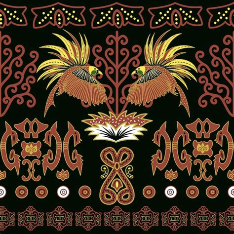 Ethnic Batik Papua Bird Pattern 096 Premium Vector