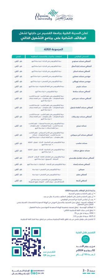 جامعة القصيم تعلن عن فتح التوظيف للوظائف الإدارية والصحية والفنية