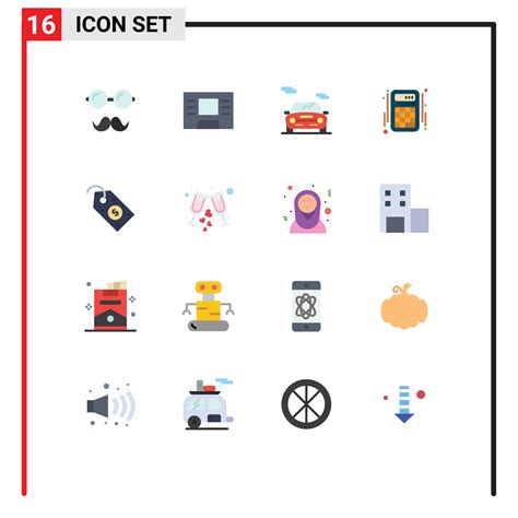 Modern Set Of 16 Flat Colors Pictograph Of Tag Label Transport Ecommerce Interface Editable Pack