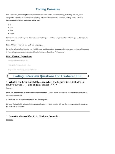Coding Interview Questions For Freshers Prepinsta Pdf Integer