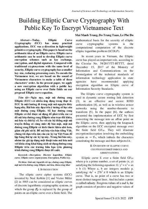 Pdf Building Elliptic Curve Cryptography With Public Key To Encrypt Vietnamese Text