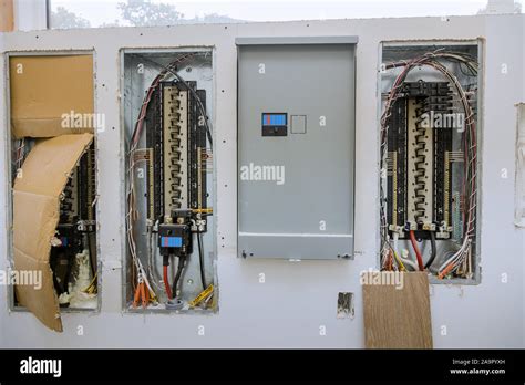 Switchboard Electrical Voltage Box With Wires With Circuit Breakers Stock Photo Alamy