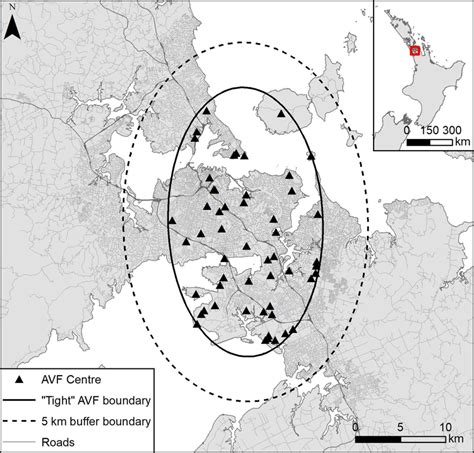 Auckland Volcanic Field Vent Locations With “tight” And 5 Km Buffer