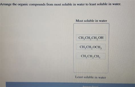 Solved Arrange The Organic Compounds From Most Soluble In