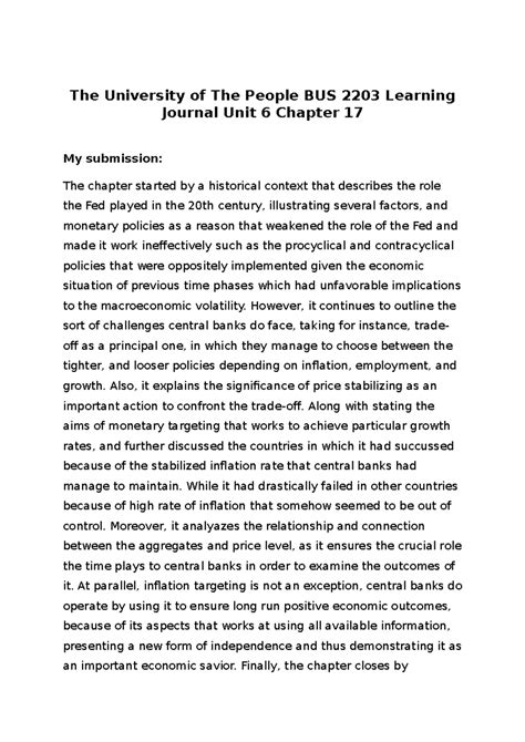 Bus 2203 Learning Journal Unit 6 Chapter 17 The University Of The People Bus 2203 Learning