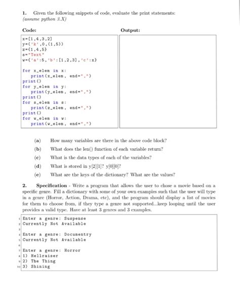 Solved 1 Given The Following Snippets Of Code Evaluate The Chegg