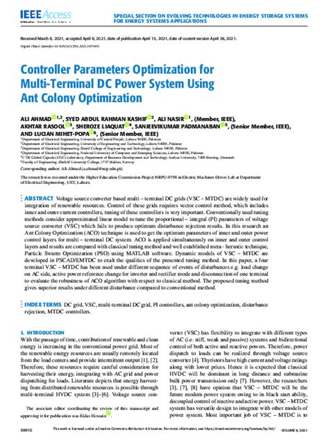 Pdf Controller Parameters Optimization For Multi Terminal Dc Power