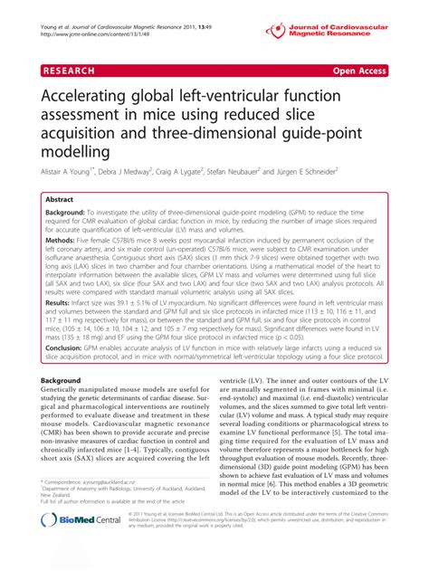 Pdf Accelerating Global Left Ventricular Function Assessment In Mice Using Reduced Slice