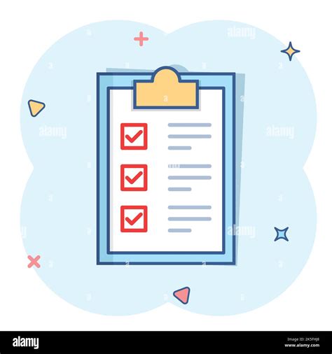 Checklist Clipboard Sign Icon In Comic Style Document List Vector