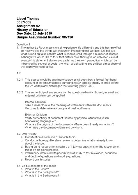ECS Assigment Liesel Thomas Assignment History Of Education Due Date July
