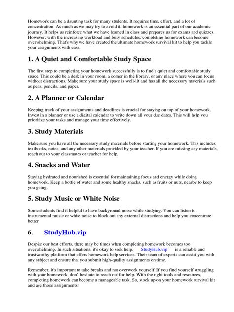 Homework Survival Kit Pdf Homework