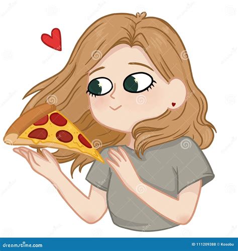 Beautiful Girl With Big Green Eyes Is Going To Eat A Slice Of Pi Stock