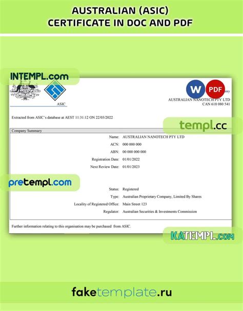 Asic Certificate Of Registration Copy