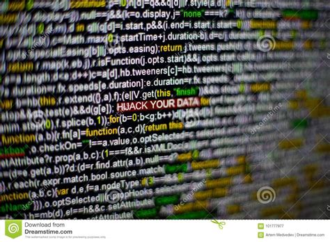 Macro Photo Of Computer Screen With Program Source Code And Highlighted