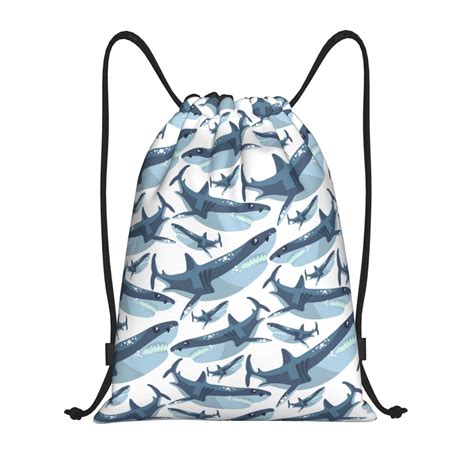 Drawstring Backpack Funny Cool Shark Sports Gym Bag For Men Women