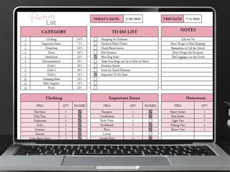 Packing List Template Google Sheets Excel Spreadsheet Excel