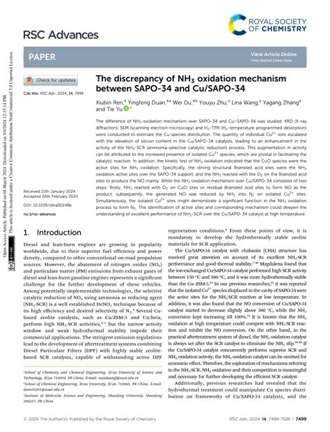 Pdf The Discrepancy Of Nh Oxidation Mechanism Between Sapo And Cu Sapo