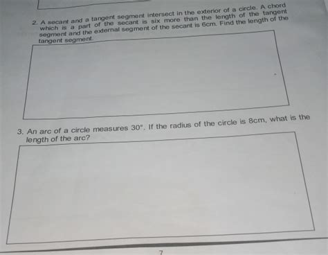 Solved 2 A Secant And A Tangent Segment Intersect In The Exterior Of