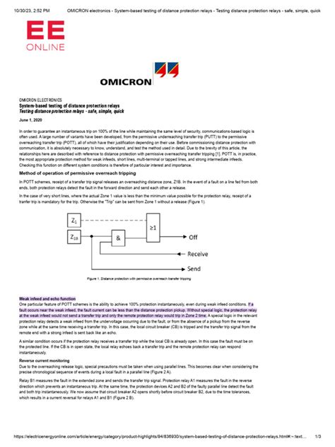 Omicron Electronics System Based Testing Of Distance Protection Relays Testing Distance