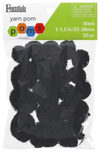 Essentials By Leisure Arts Pom Pom Assorted Sizes Yarn Black 20pc