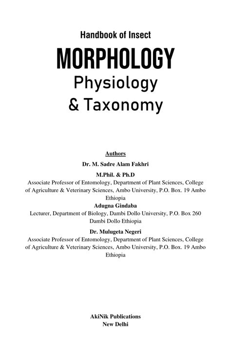 Pdf Handbook Of Insect Morphology Physiology And Taxonomy Isbn 978 93 5570 372 9 Doi