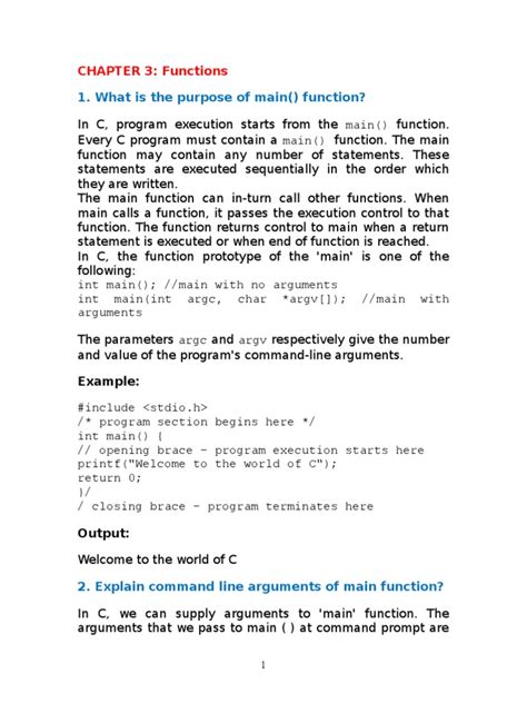What Is The Purpose Of Main Function Chapter 3 Functions Pdf