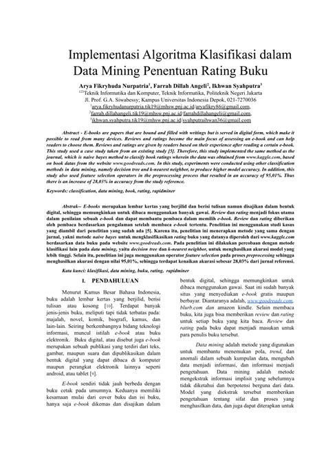 Pdf Implementasi Algoritma Klasifikasi Dalam Data Mining Penentuan