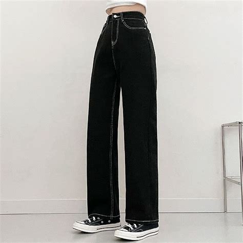 기획팬츠 스티치포인트블랙와이드데님팬츠