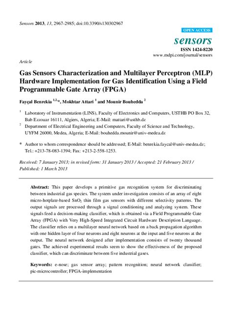 Pdf Article Gas Sensors Characterization And Multilayer Perceptron