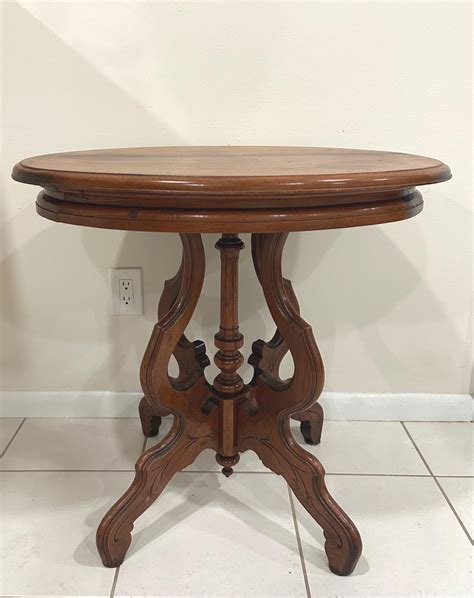 Antique Victorian Oval Parlor Table Carved Oak Side Or End Table
