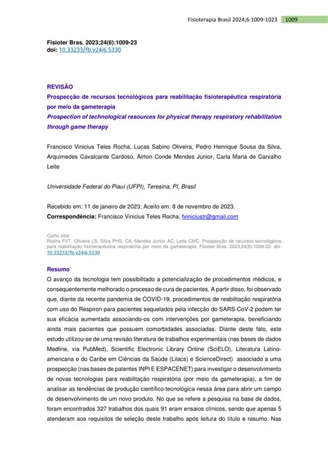 Pdf Prospecção De Recursos Tecnológicos Para Reabilitação