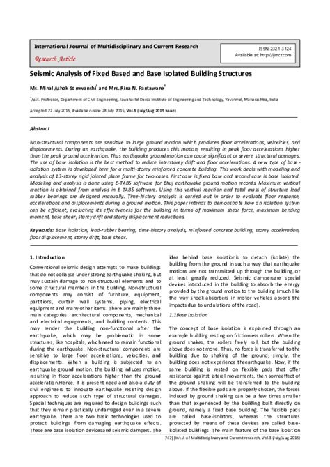 Pdf Seismic Analysis Of Fixed Based And Base Isolated Building Structures