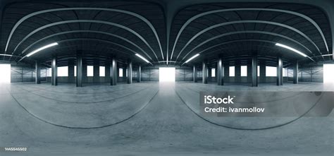 360 Vr 그런 지 스튜디오 쇼룸 큰 빈 강철 콘크리트 격납고 창고 헛간 거대한 공간 Dayiight Windows 현대