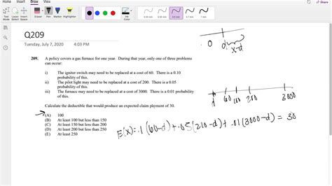 Soa Exam P Question 209 Expectation With Deductibles Youtube