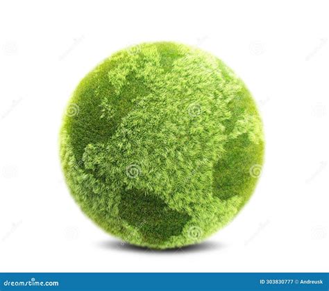 Green Grass Planet Earth 3d Illustration Isolated On White Stock