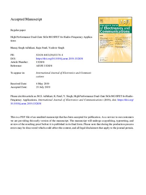 Pdf High Performance Dual Gate Sige Mosfet For Radio Frequency Applications