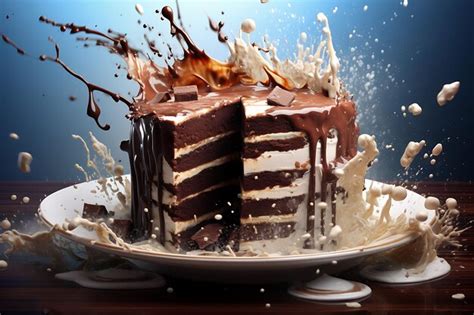 Premium Ai Image Exploding Cake With Chocolate Splash